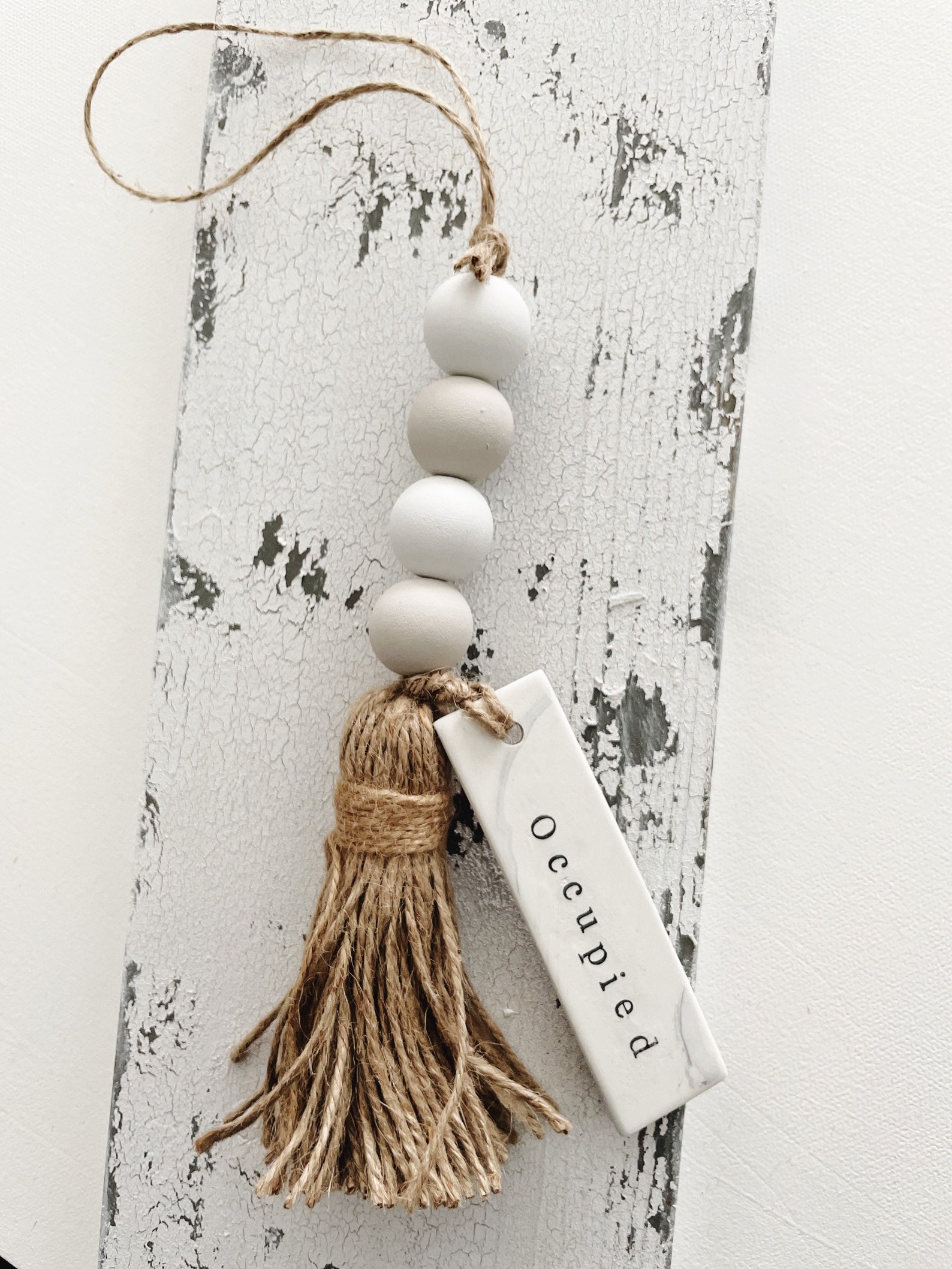 Occupied Bathroom Door Sign Do Not Disturb Wood Bead Tassel Clay Tag ...