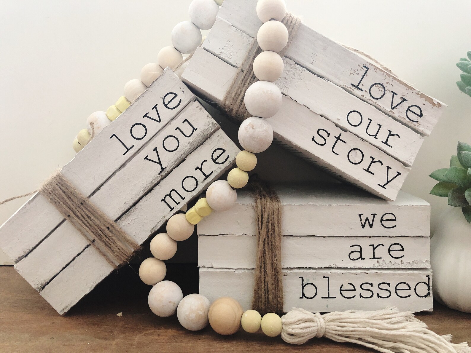 Custom Stacked Books Book Decor Stamped Book Bundle Hand | Etsy