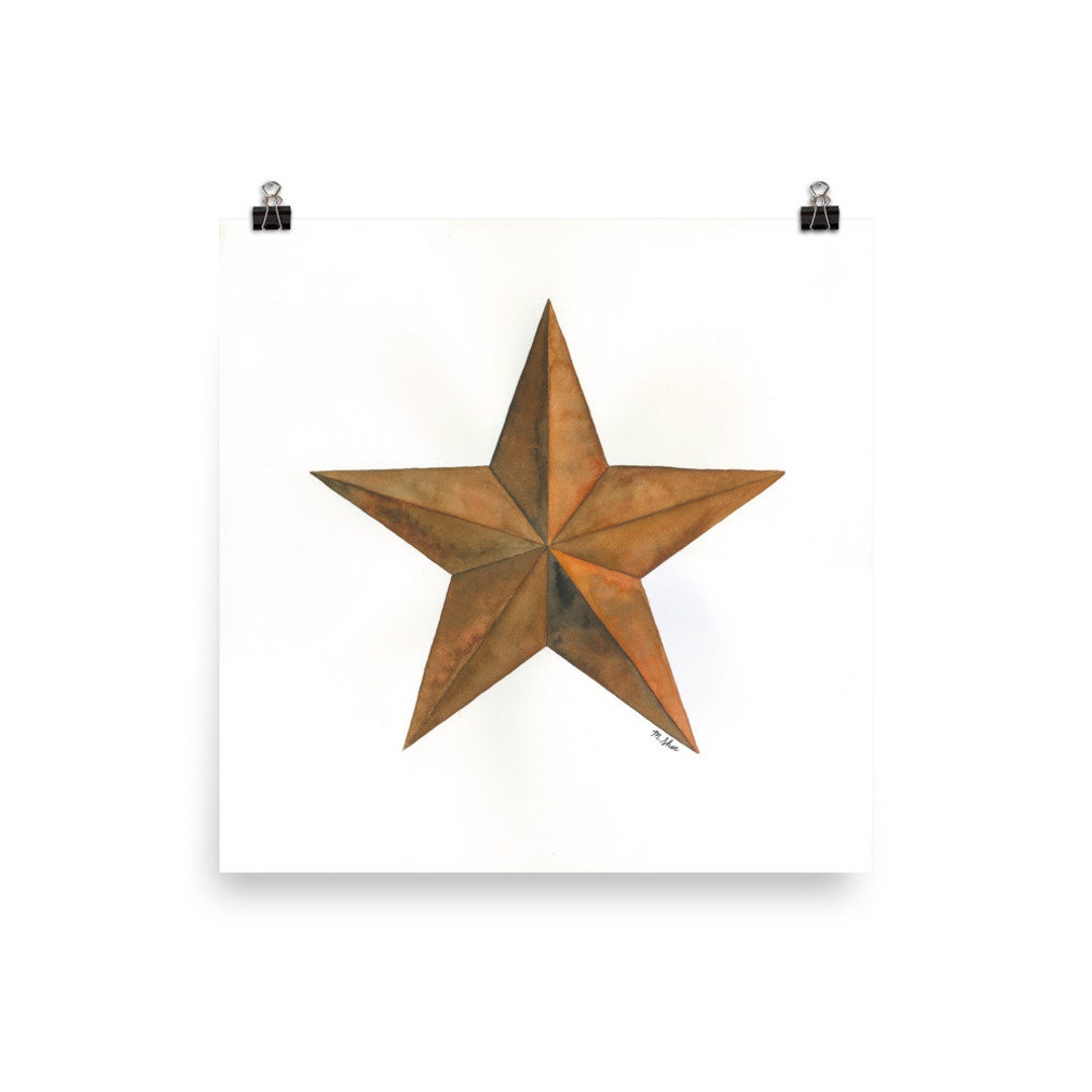 Rusty Star Watercolor Print, Rustic Decor, Wall Art, Farmhouse Decor ...