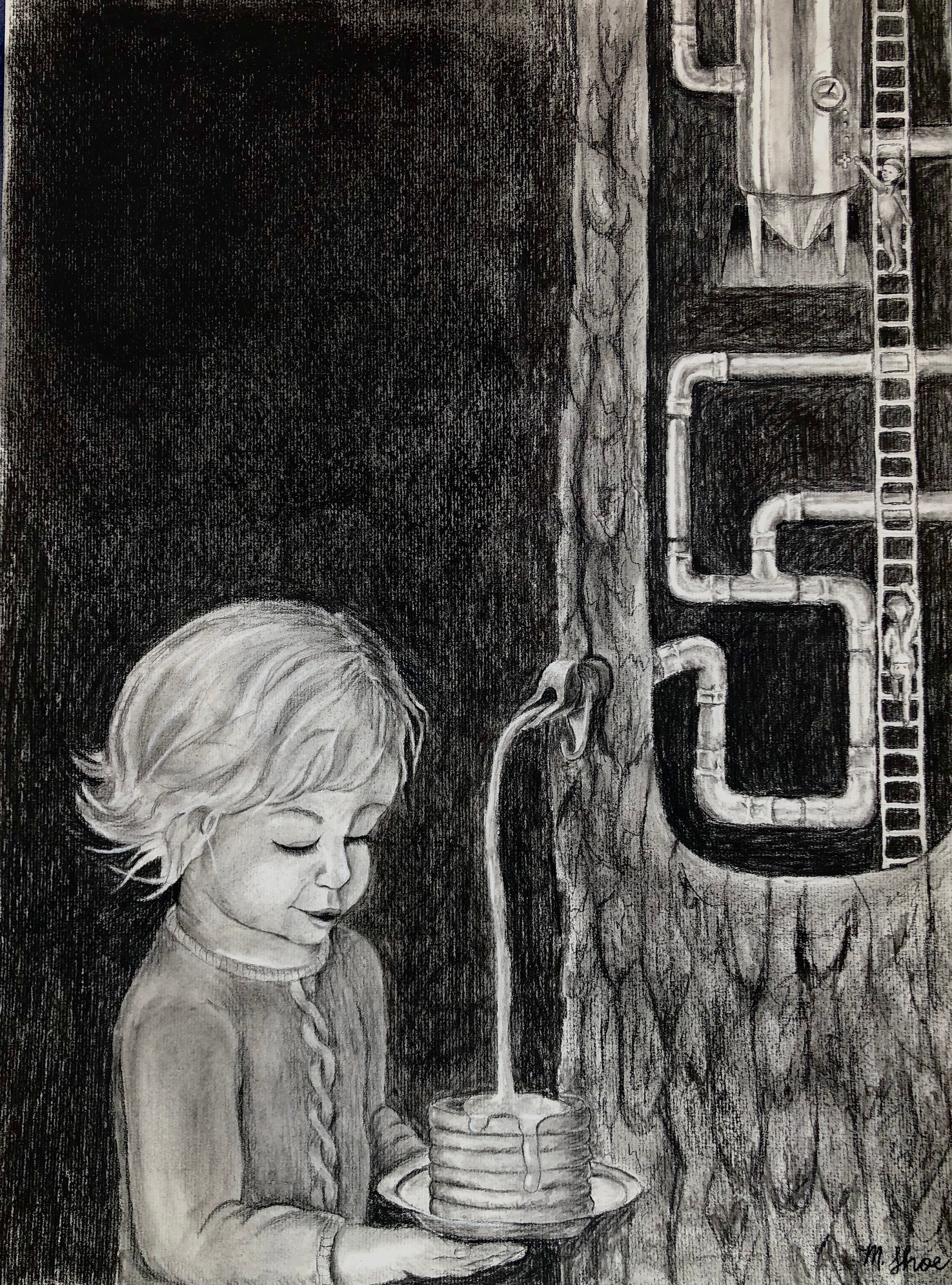 Maple Tap Charcoal Print, Charcoal Drawing, Wall Art, Maple Syrup, Tree ...