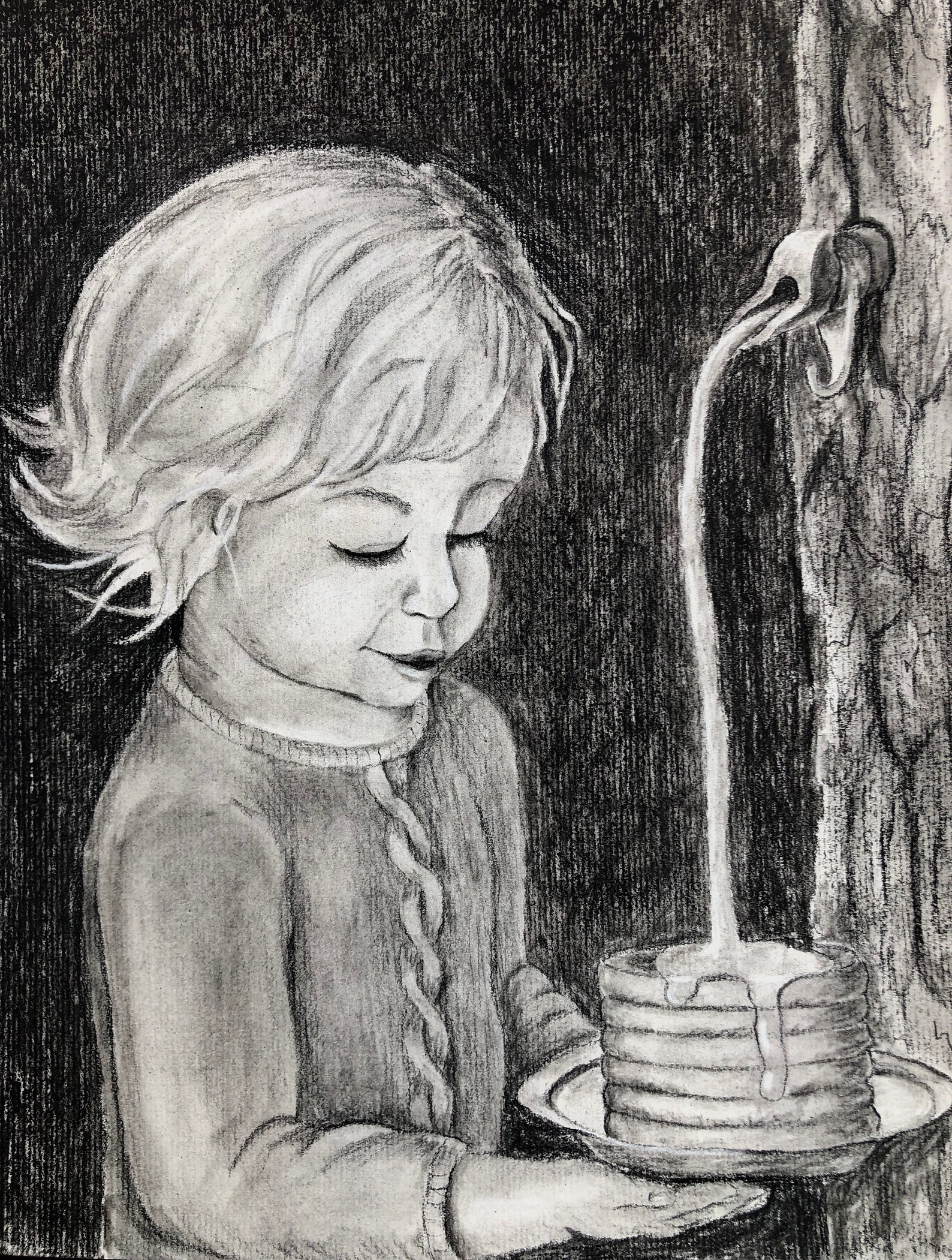 Maple Tap Charcoal Print, Charcoal Drawing, Wall Art, Maple Syrup, Tree ...