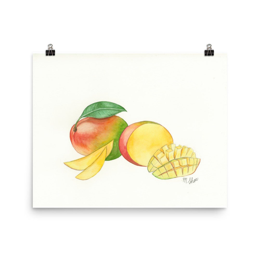 Mango Watercolor Print, Sliced Mango, Fruit Print - Etsy
