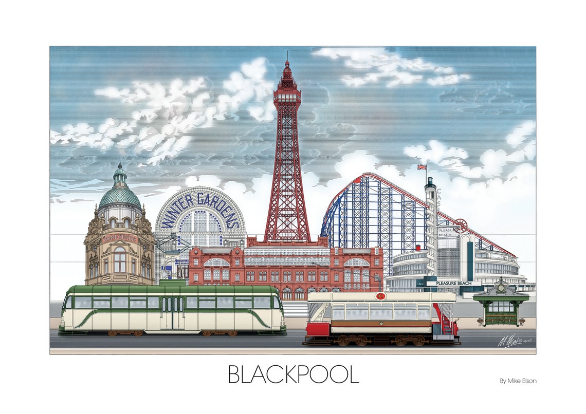Blackpool Print | Blackpool Poster, Pleasure Beach, Blackpool Tower ...