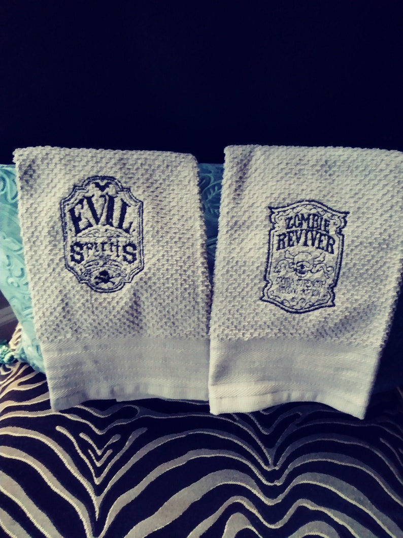 Zombie Reviver / Evil Spirits Embroidered Cotton Bar Mop Towel Set - Etsy