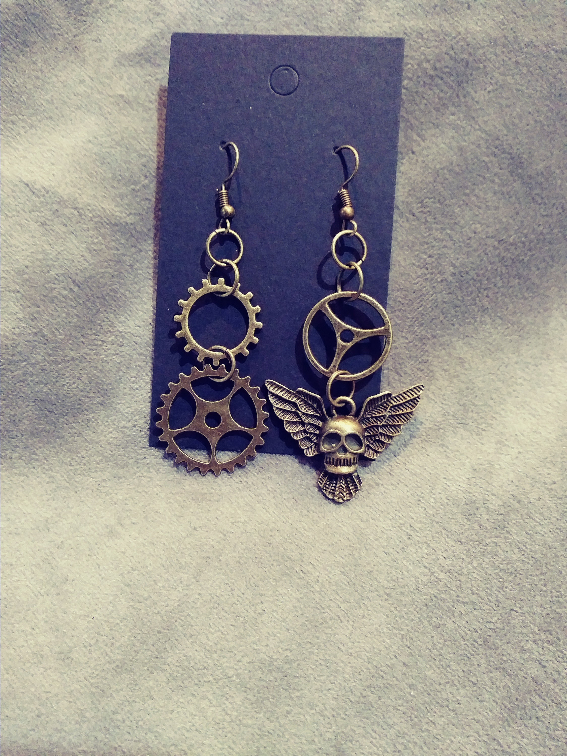 Mismatched Bronze Gears and Tattoo Style Winged Skull Hypoallergenic ...
