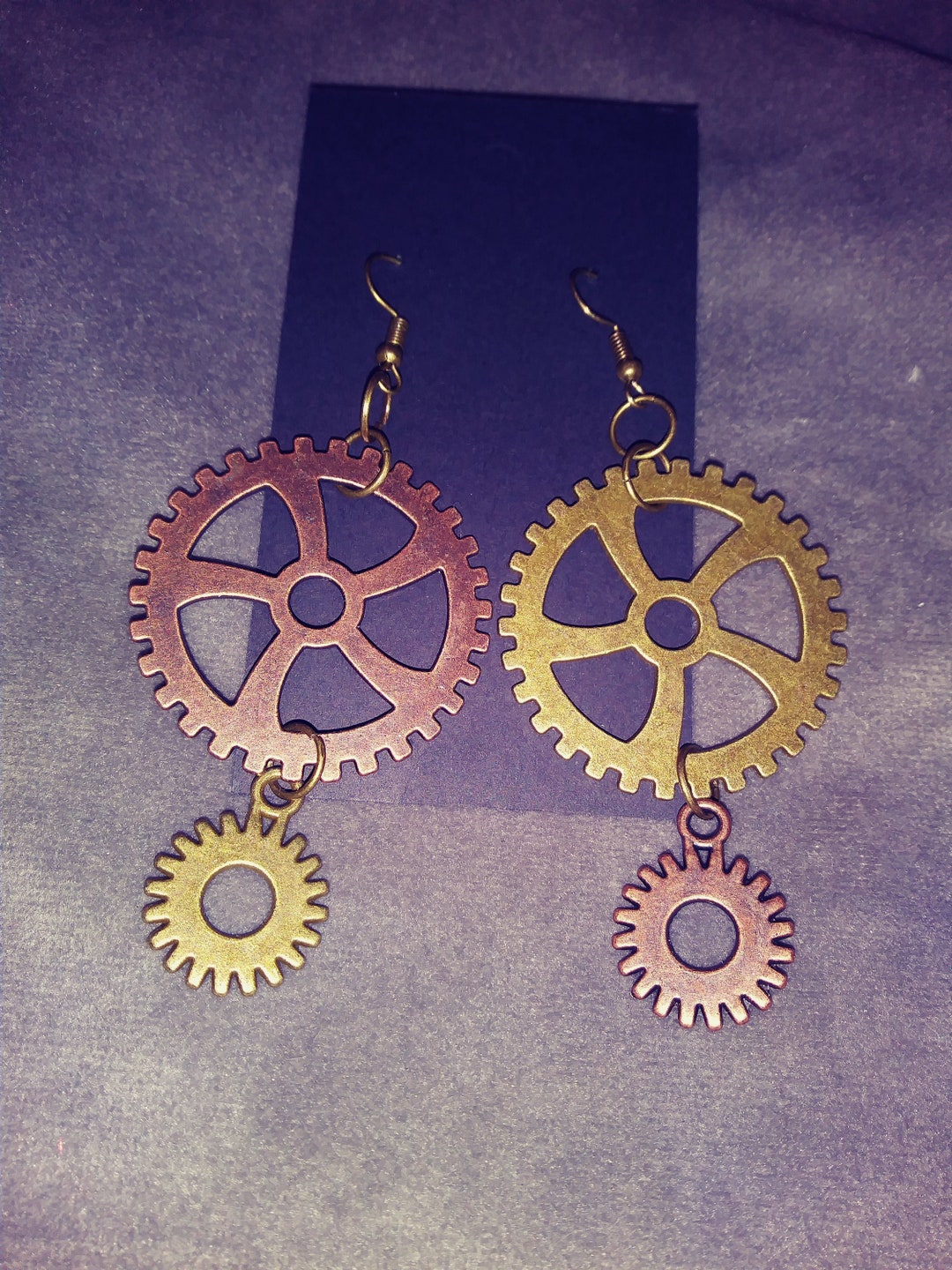 Extra Large Mixed Metals Mismatched Gear Hypoallergenic Dangle Earrings ...