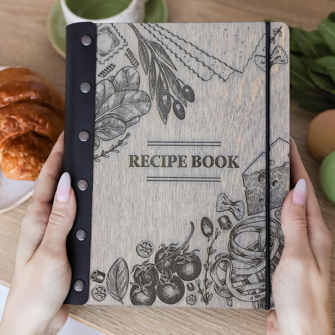 Leather Bound Cookbook Wooden Cover Drink Recipe Notebook Personalized ...