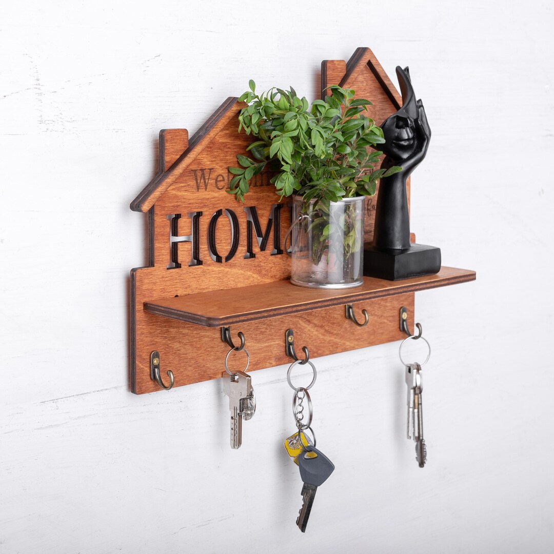 Wooden Holder for Wall, House Shaped Decor, Home Key Holder, Key ...