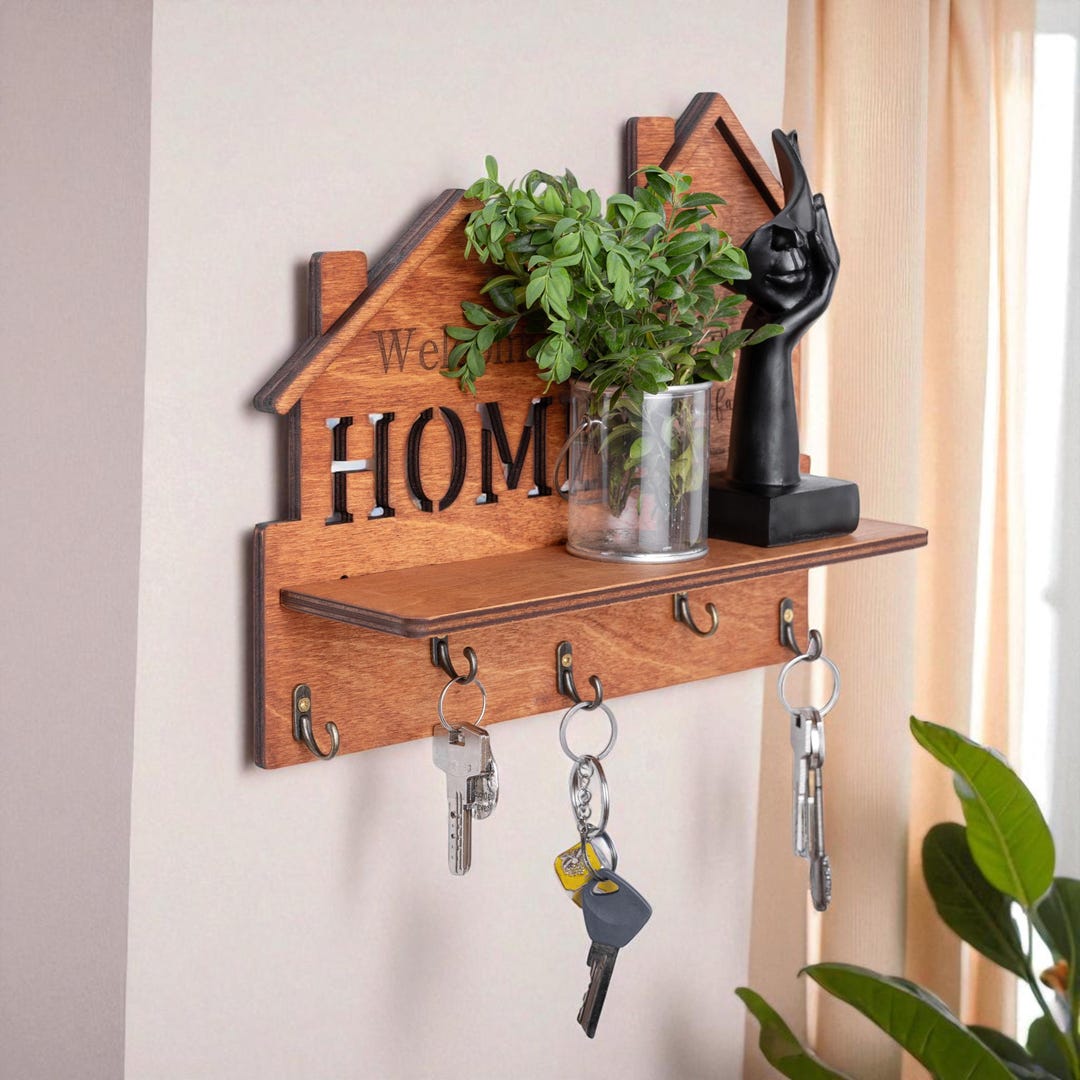 Family Welcome Home Key Holder, Entryway Key Holder Shelf, Wooden Key ...