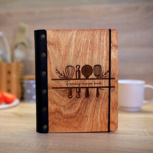 Leather Bound Cookbook Wooden Cover Drink Recipe Notebook Personalized ...