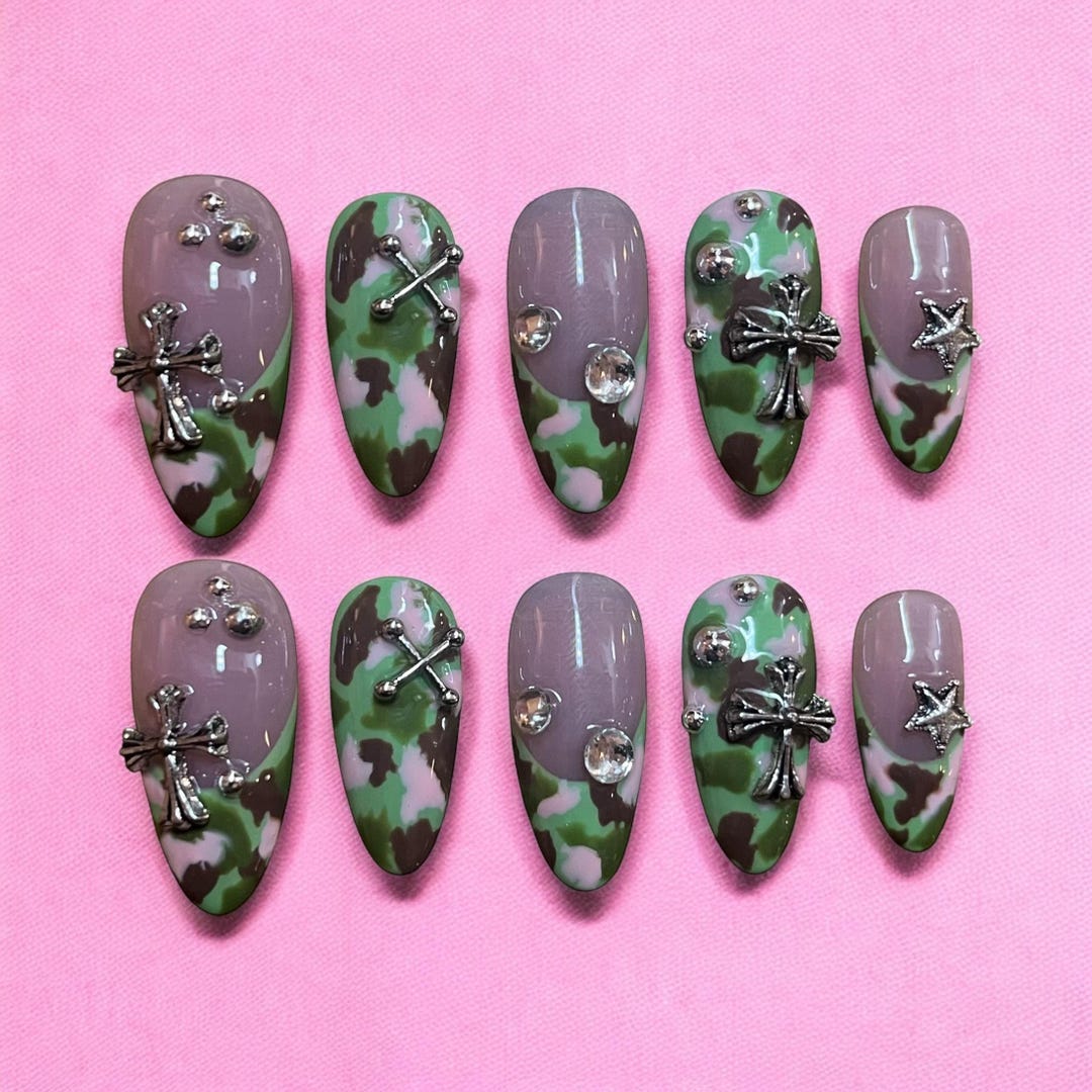 Hand Painted Army Print Press on Nails! - Etsy
