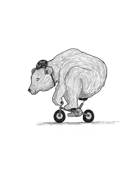 Bear on a Tiny Bike Illustration Art Print - Etsy