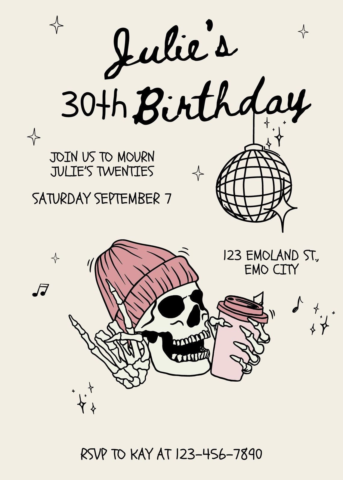 Emo Girl Editable Digital Invitation - Etsy