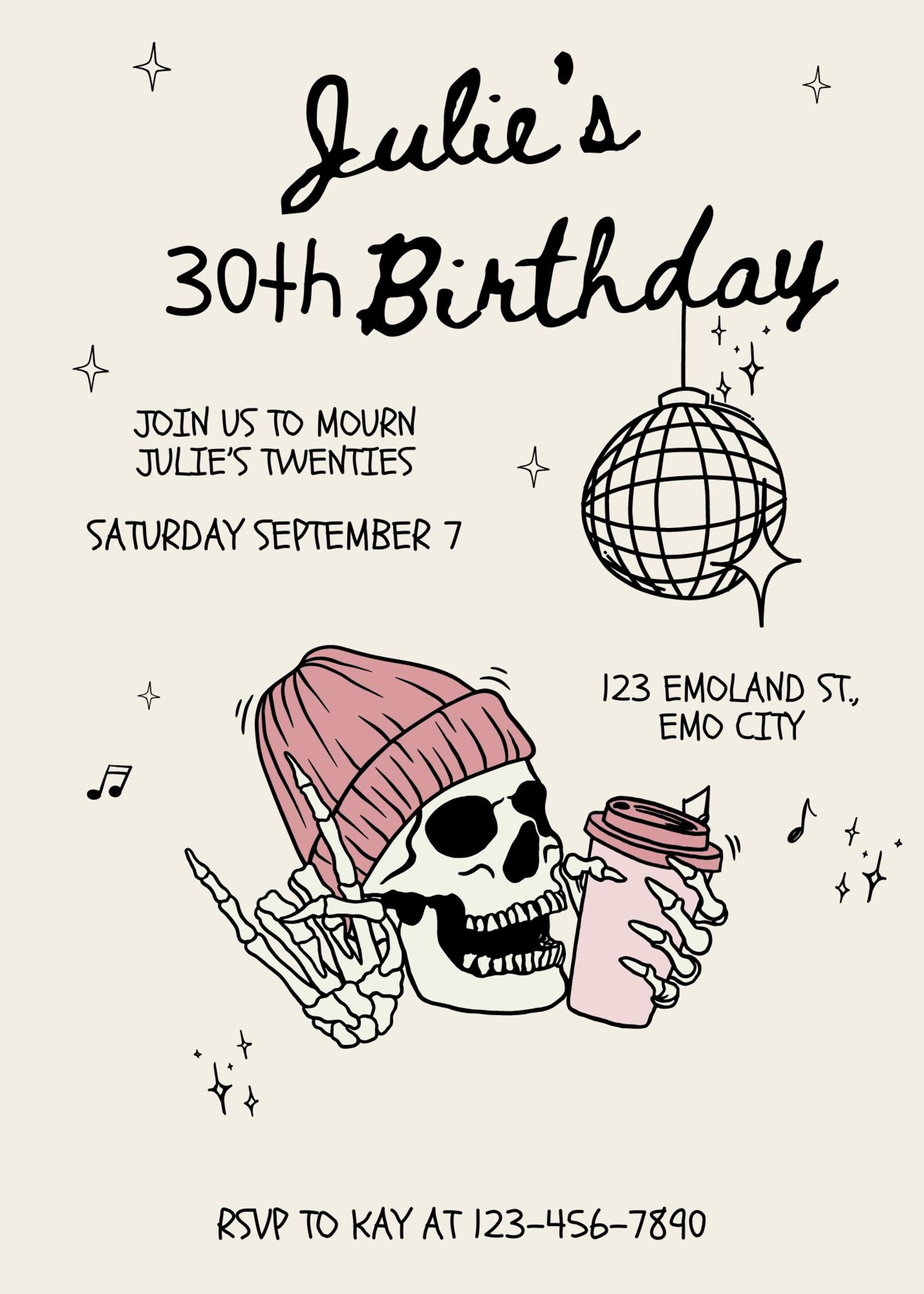Emo Girl Editable Digital Invitation - Etsy