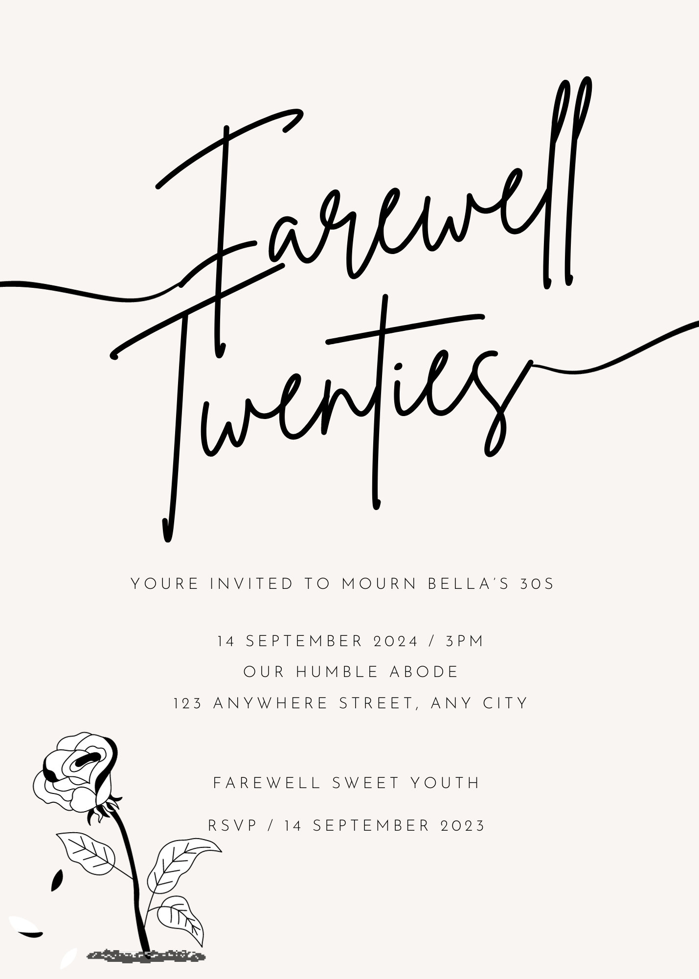 Ivory and Black Farewell 20s Template - Etsy
