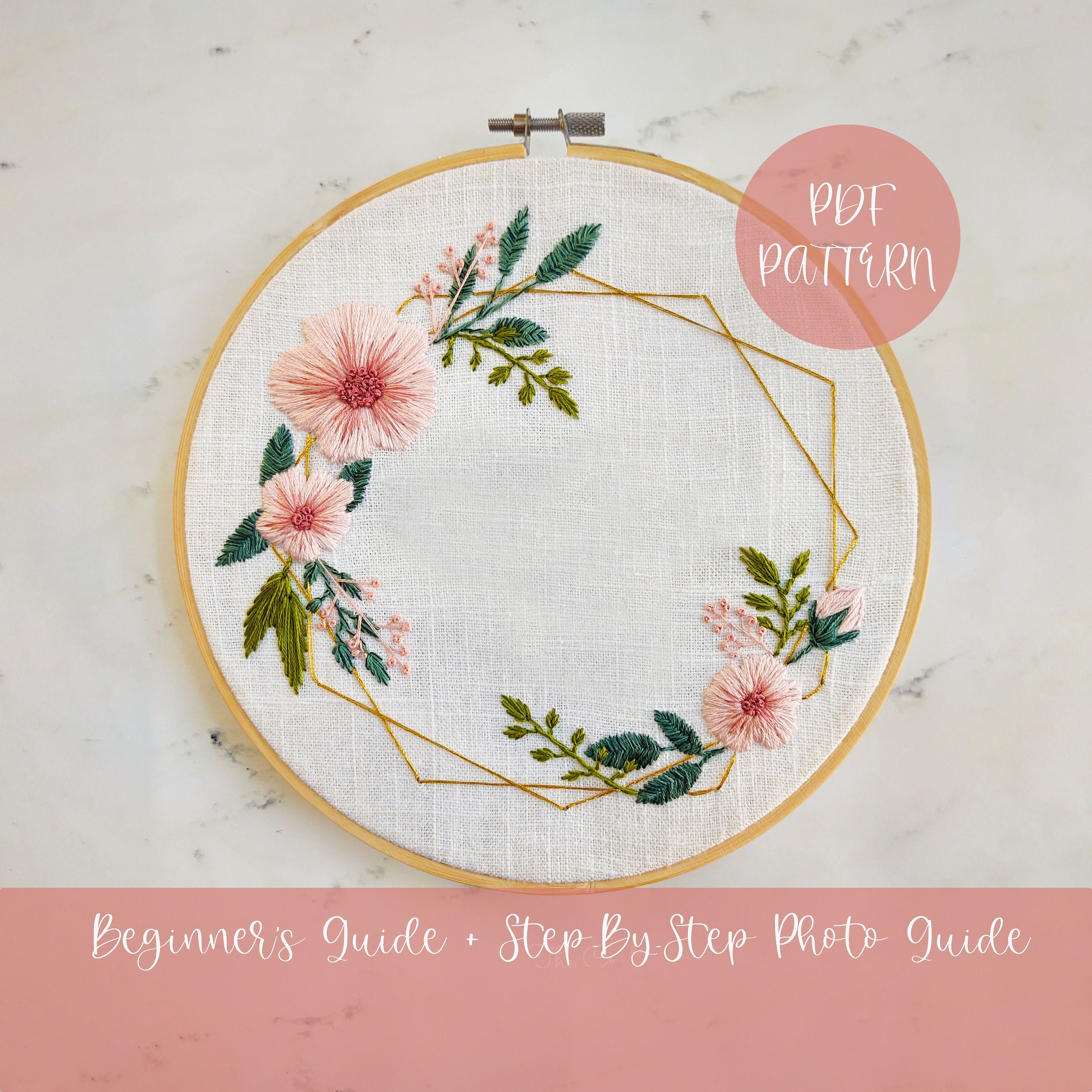 Floral Boho Gold Wreath Hand Embroidery Pattern - Etsy