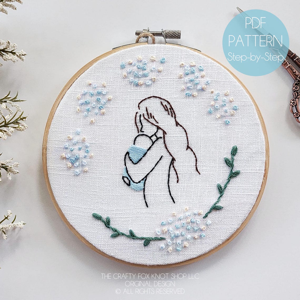 Mother & Baby Hand Embroidery Pattern | Beginner's Embroidery Pattern ...