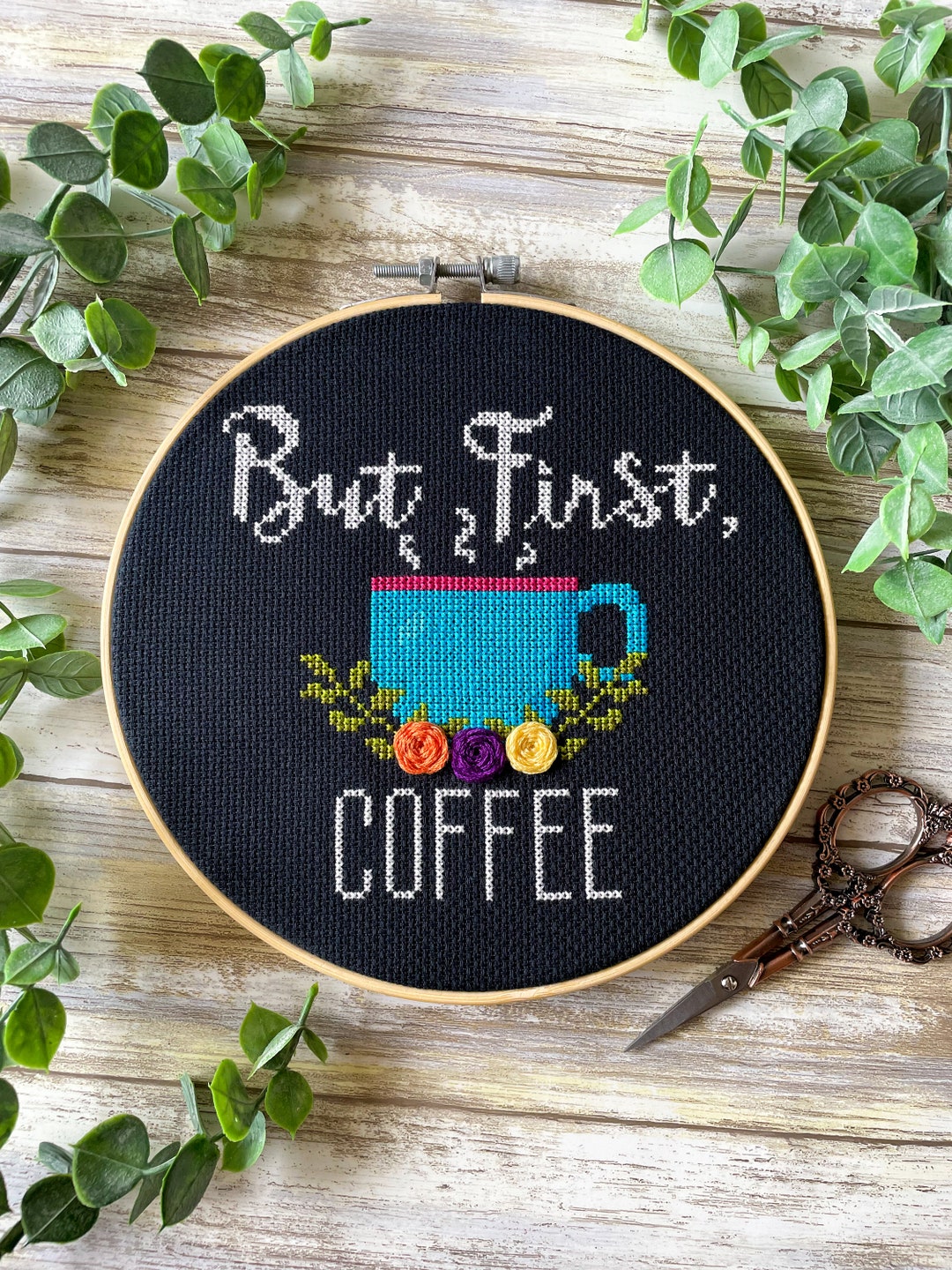But First, Coffee Cross Stitch Pattern | Boho Cross Stitch Digital ...
