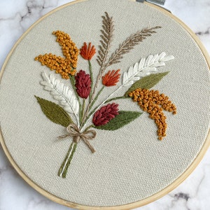 Harvest Grains Bouquet Hand Embroidery Pattern | Beginner Embroidery ...