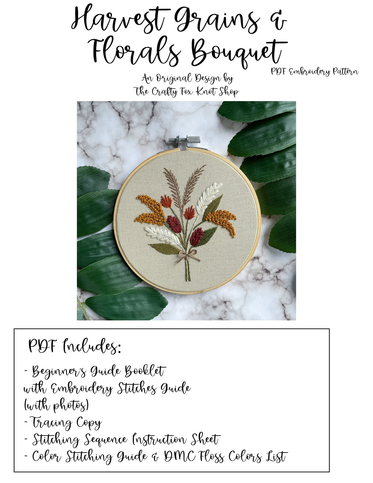 Harvest Grains Bouquet Hand Embroidery Pattern Beginner | Etsy