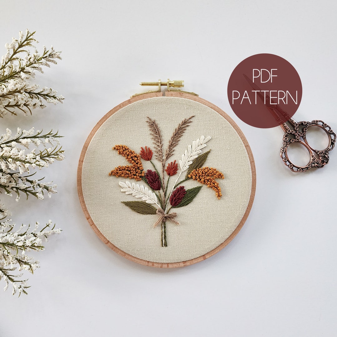 Harvest Grains Bouquet Hand Embroidery Pattern | Beginner Embroidery ...