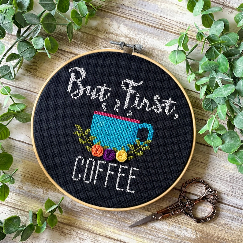 But First, Coffee Cross Stitch Pattern | Boho Cross Stitch Digital ...