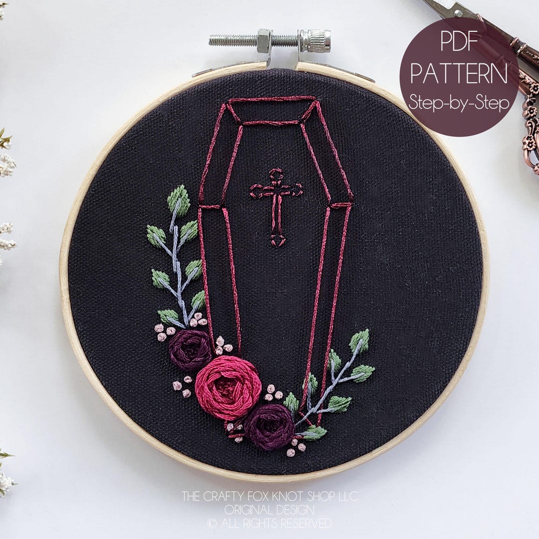 Floral Coffin Embroidery Pattern | Cottagecore Beginner Embroidery ...