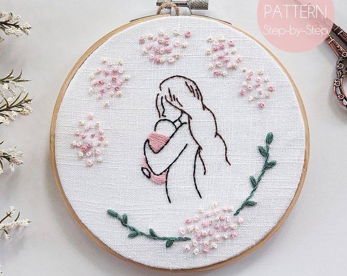 Woman With Baby Printable PDF Pattern, Pregnant Mom Embroidery Pattern ...