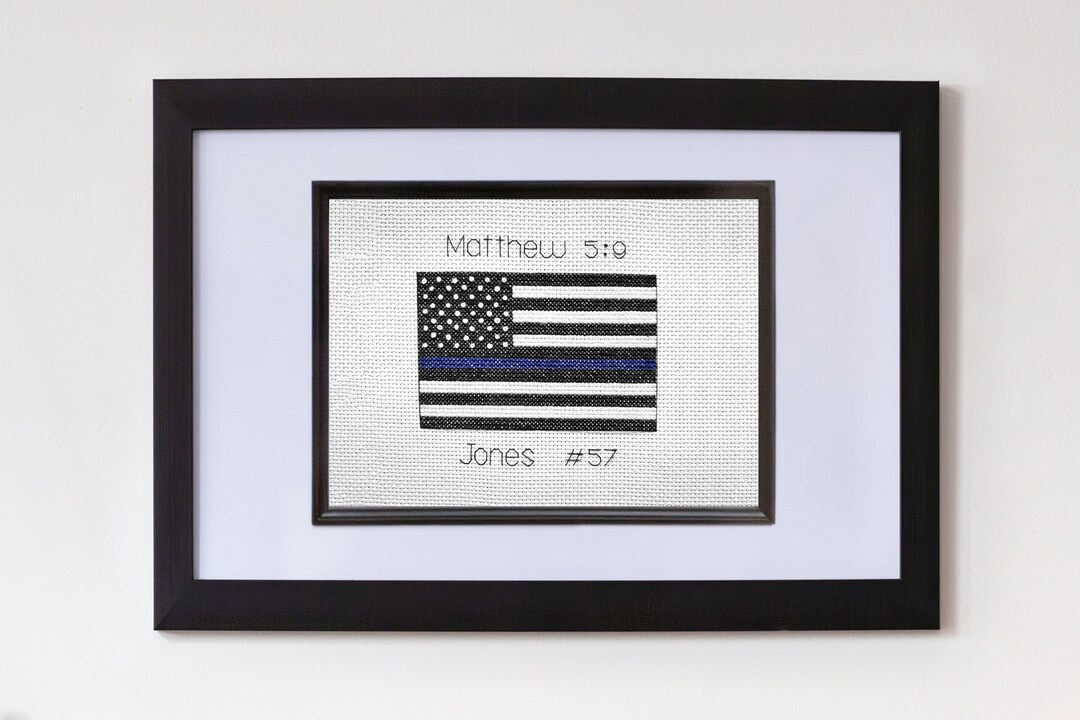 Thin Blue Line Cross Stitch Pattern | Personalized Police Flag Badge ...