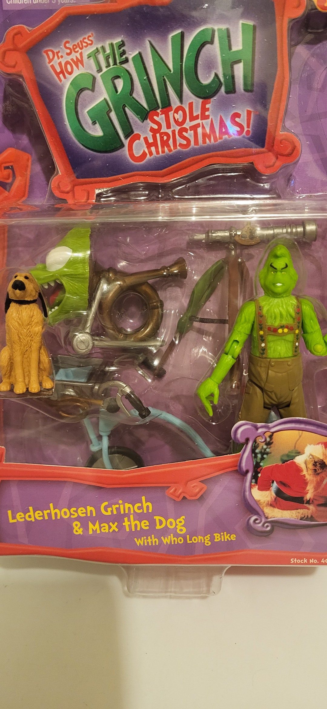 Very Rare 2000 Jim Carrey Grinch With Max Dog and Bike Action Figure ...