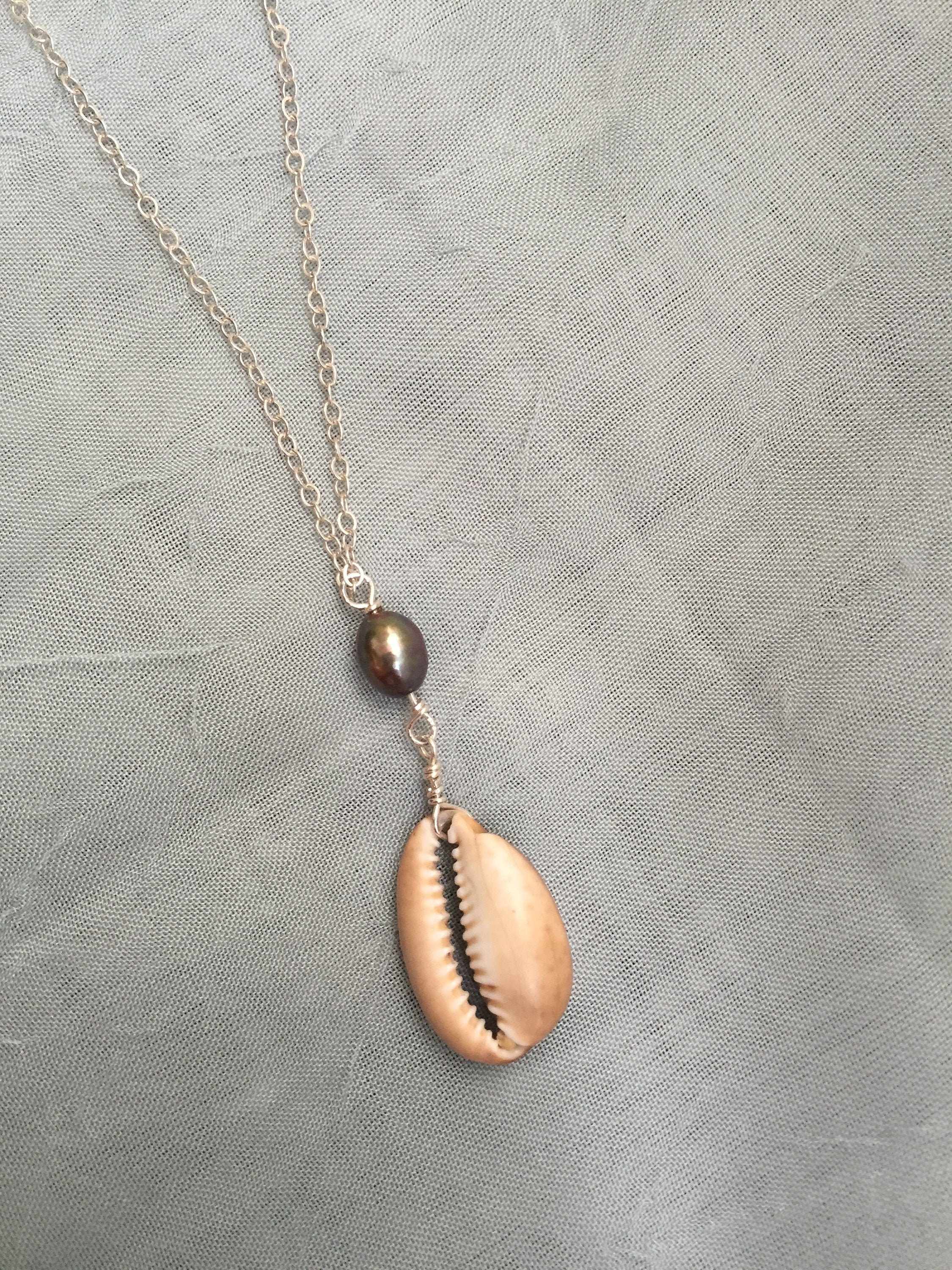 Sterling Silver Cowrie Shell & Pearl Necklace - Etsy