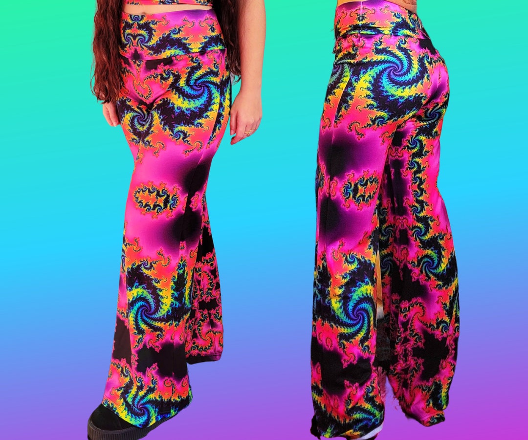Psychedelic Rainbow Fractal Flare Pants Trippy Art Rave and Festival ...