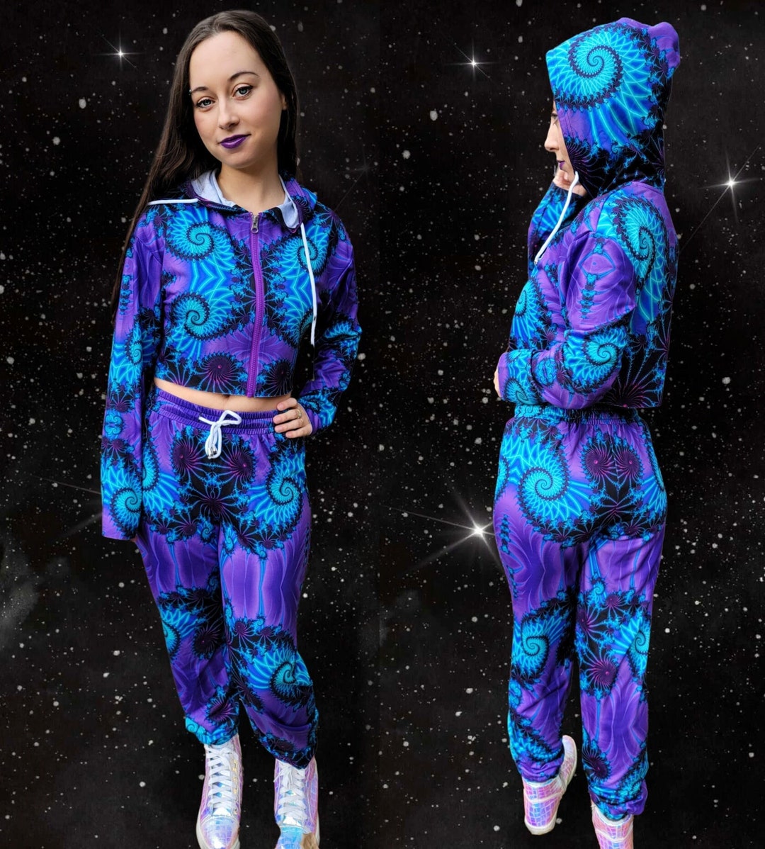 Psychedelic Joggers and Jacket Set Trippy Sweats Blue Purple Fractal ...
