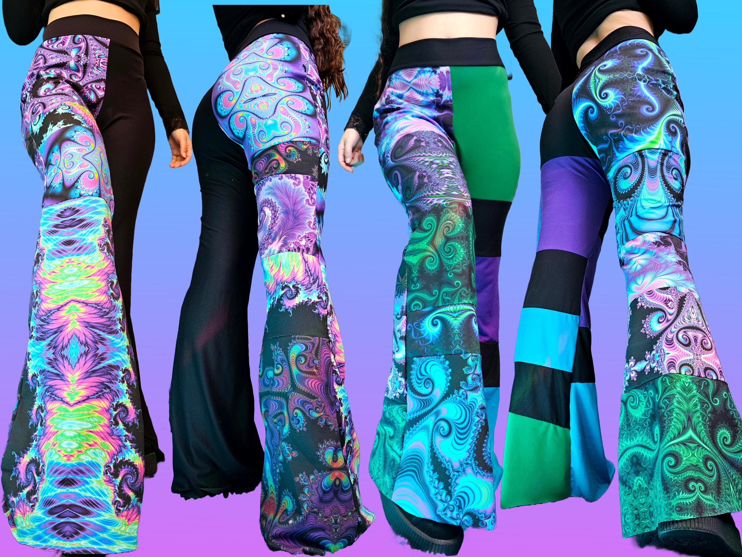 Custom Patchwork Flare Pants: Trippy Festival Rave Style - Etsy