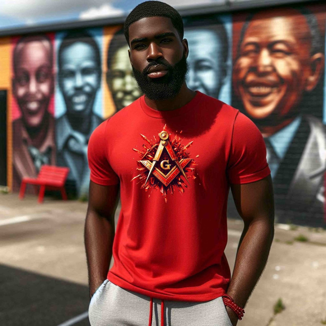 Masonic Emblem Shirt With Edgy Red and Gold Glass Design - Men's ...