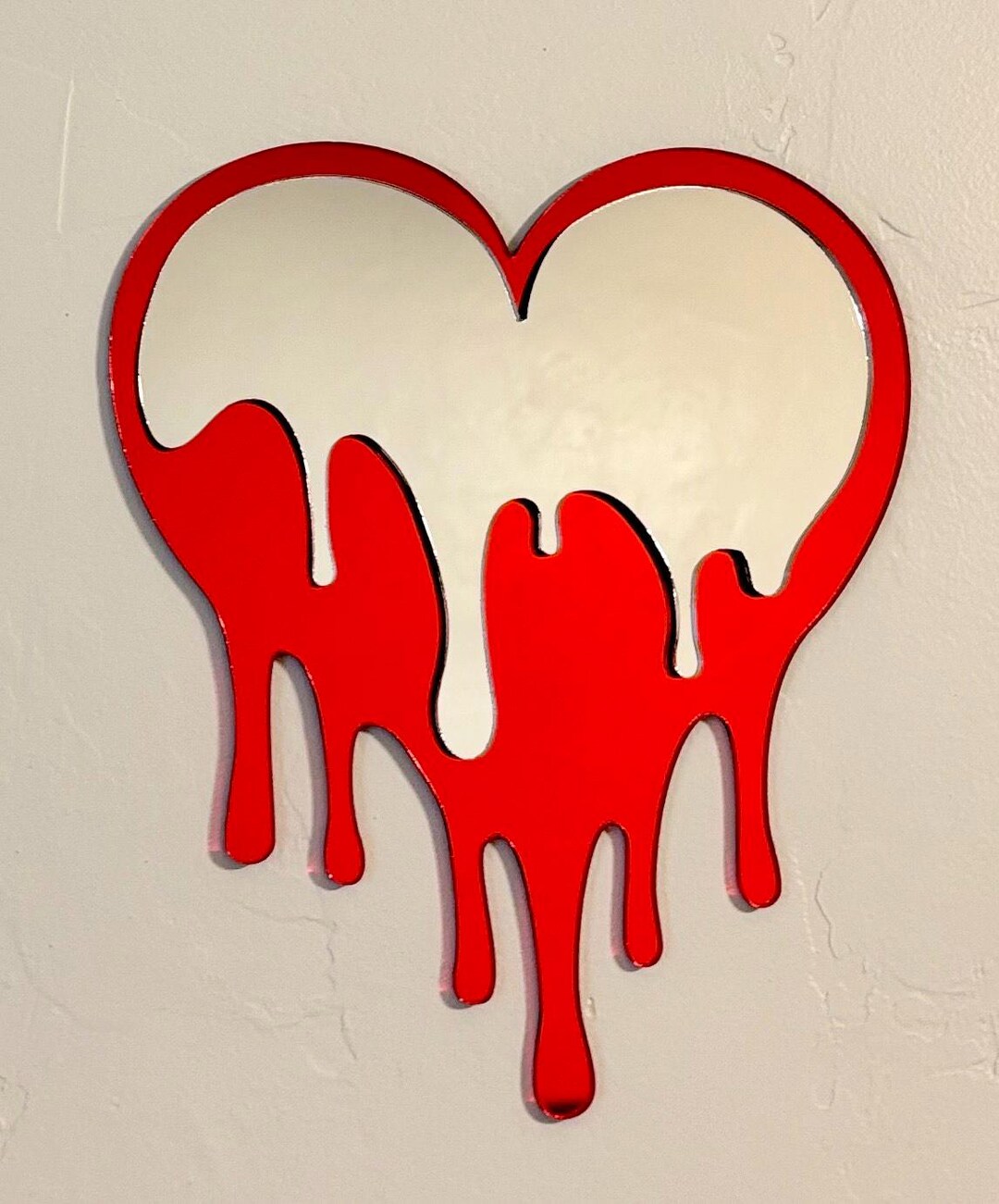 Abstract Acrylic Mirror Dripping Heart Wall Art, Red and Silver - Etsy