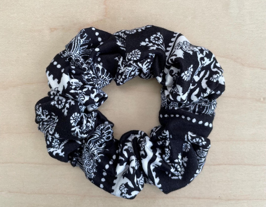 Black and White Vintage Boho Hair Scrunchie / Boho Stripe Scrunchie ...