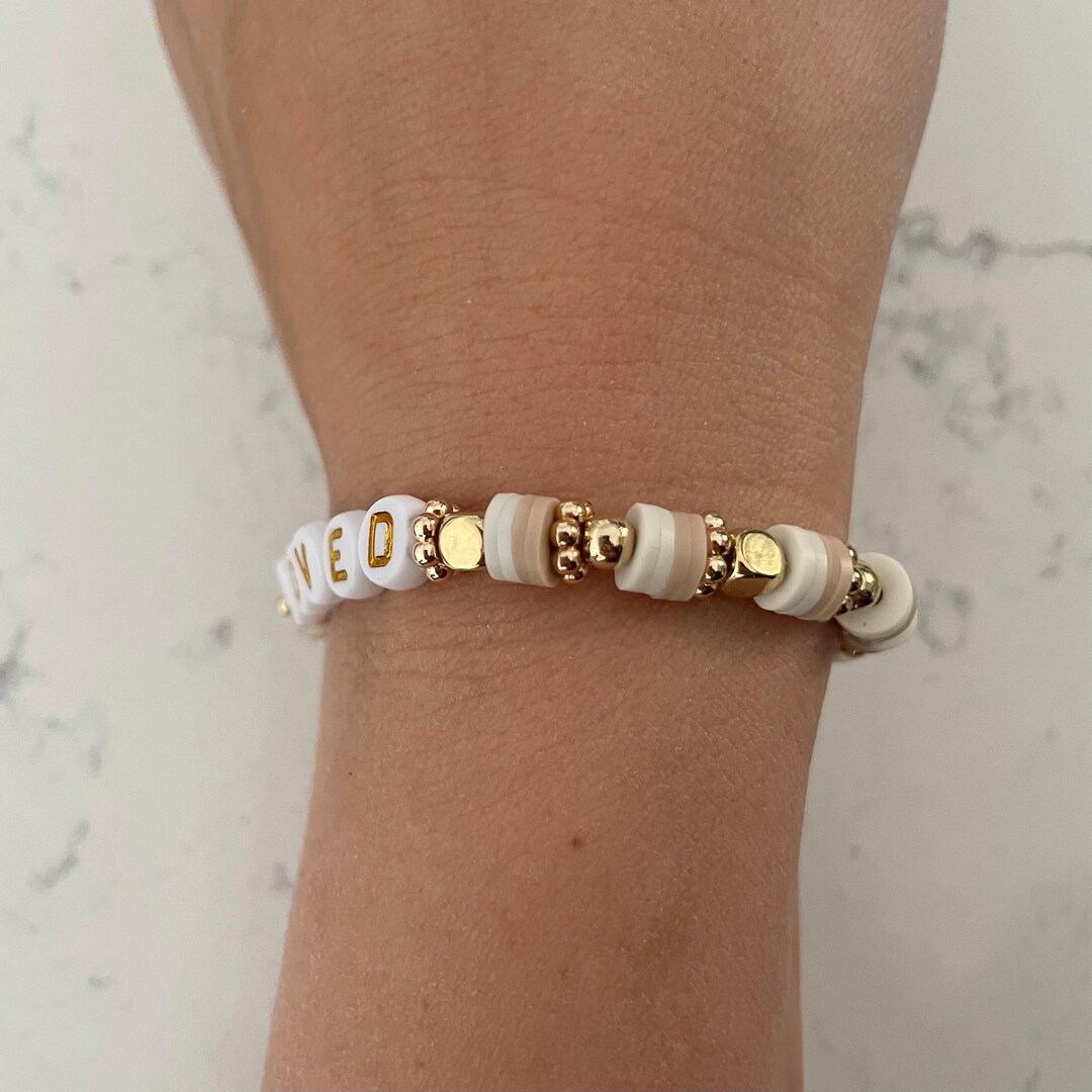 Customizable Light Neutral Clay Polymer and Gold Bead Bracelet With ...