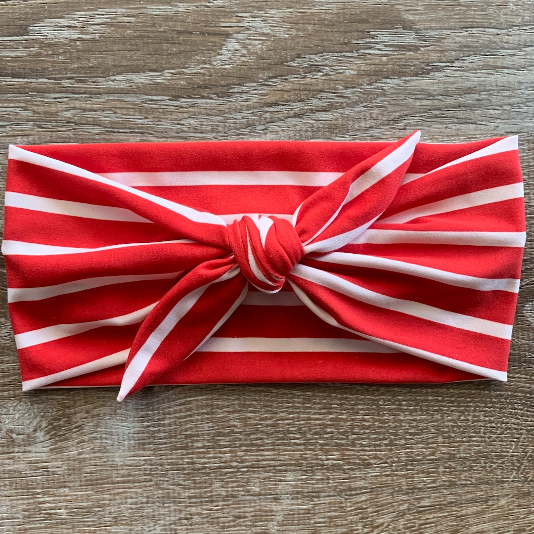 White Stripes on Red 4 Inch Tied Womens Headband / Red Striped Headband ...