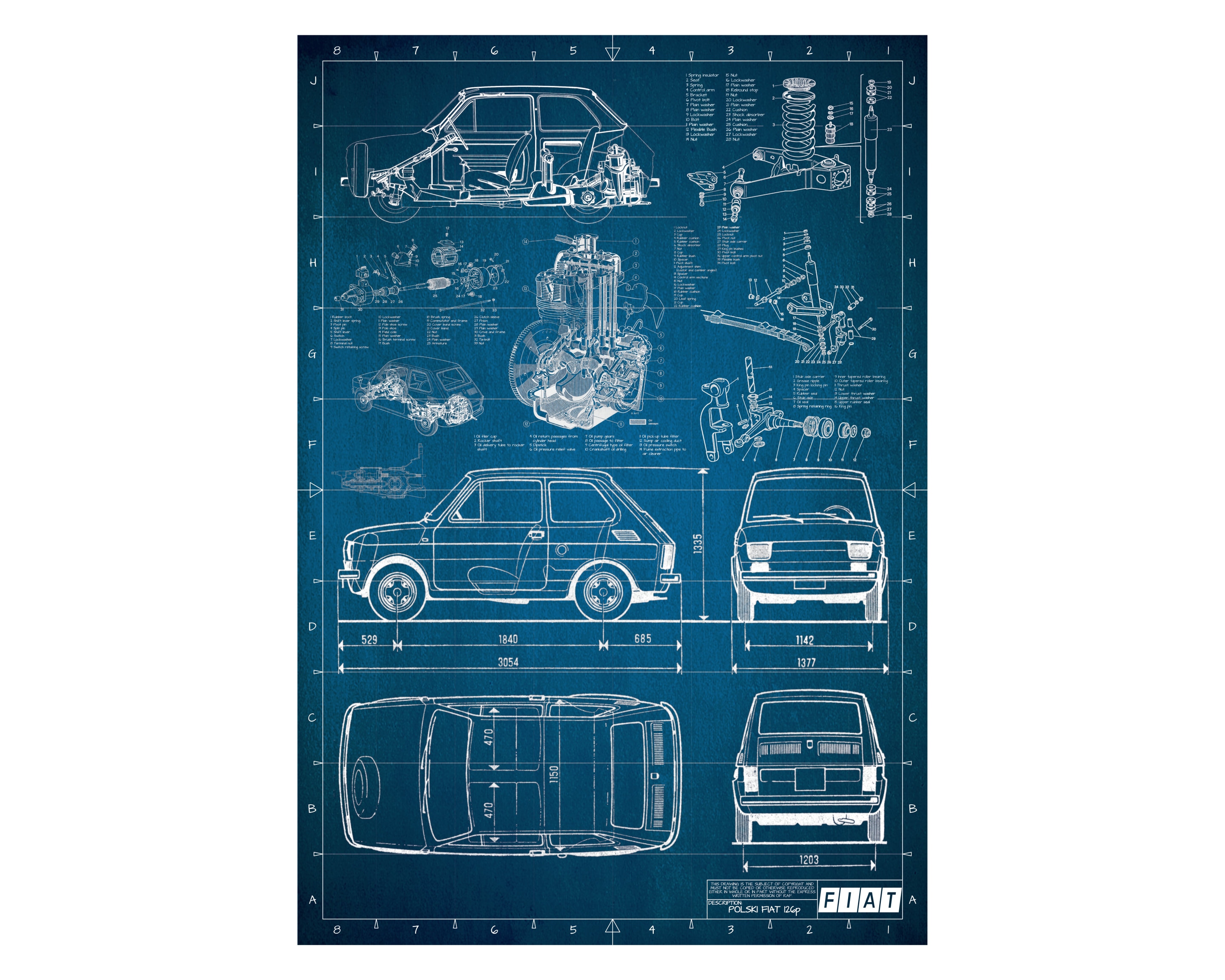 Polski Fiat 126p Blueprint Poster Portrait / Archivo digital de alta ...