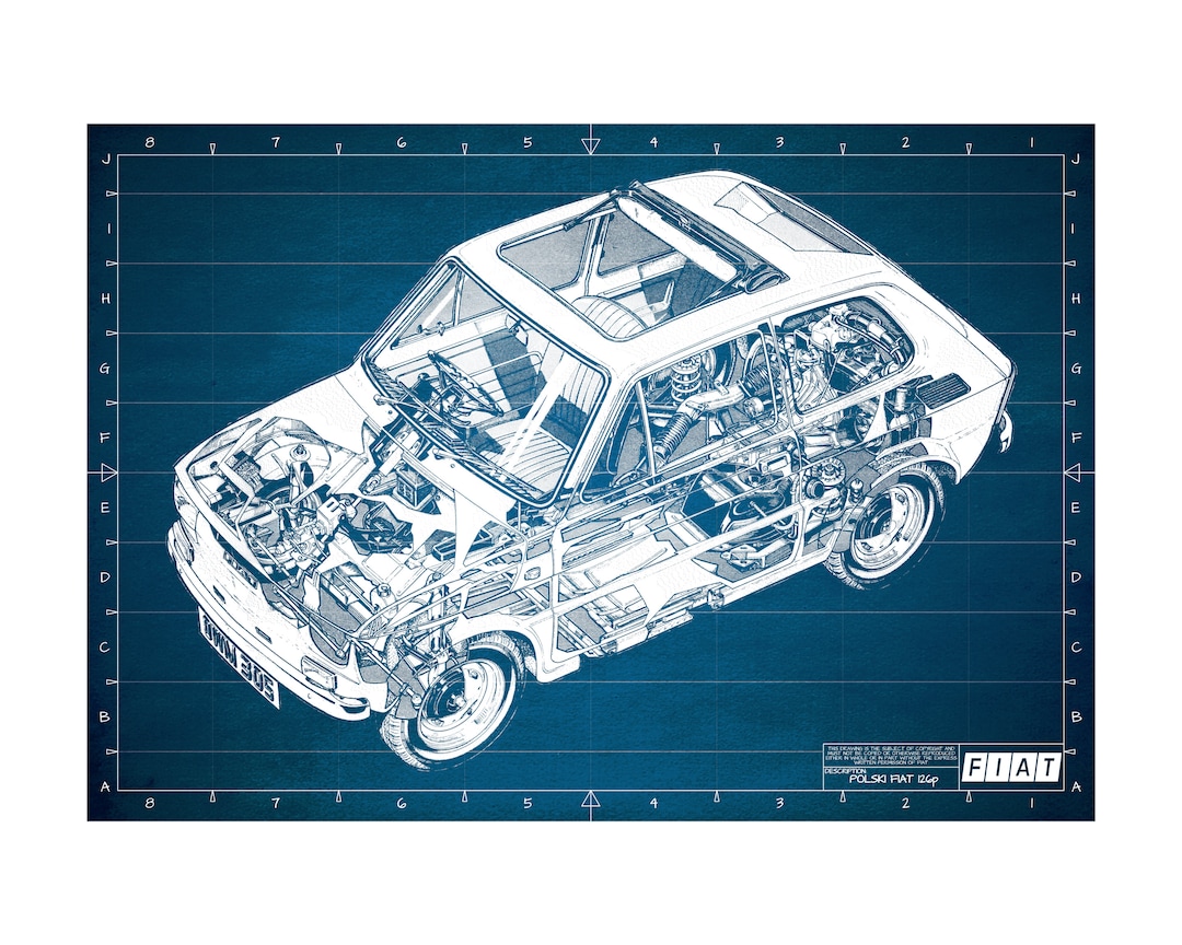 Polski Fiat 126p Blueprint Poster Landscape High Quality Digital File ...