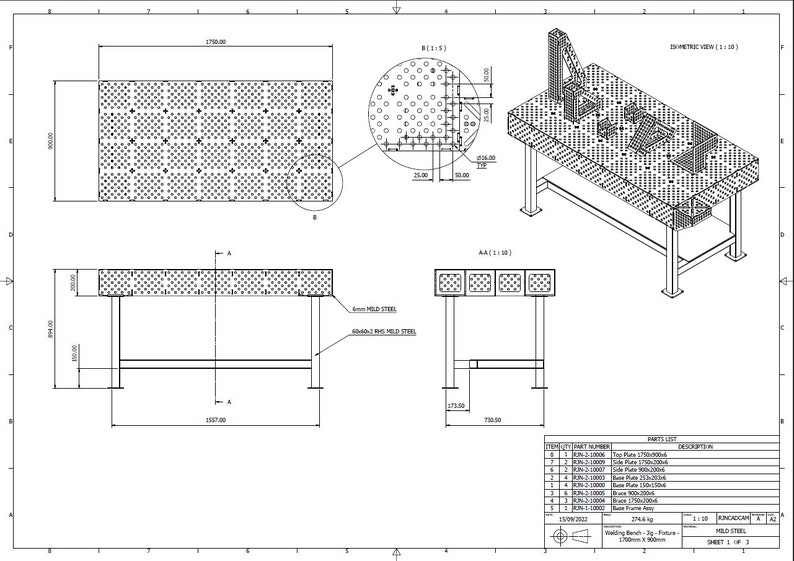 Welding Bench Table / Jig / Fixture 1750mm X 900mm – Plans / DXF ...