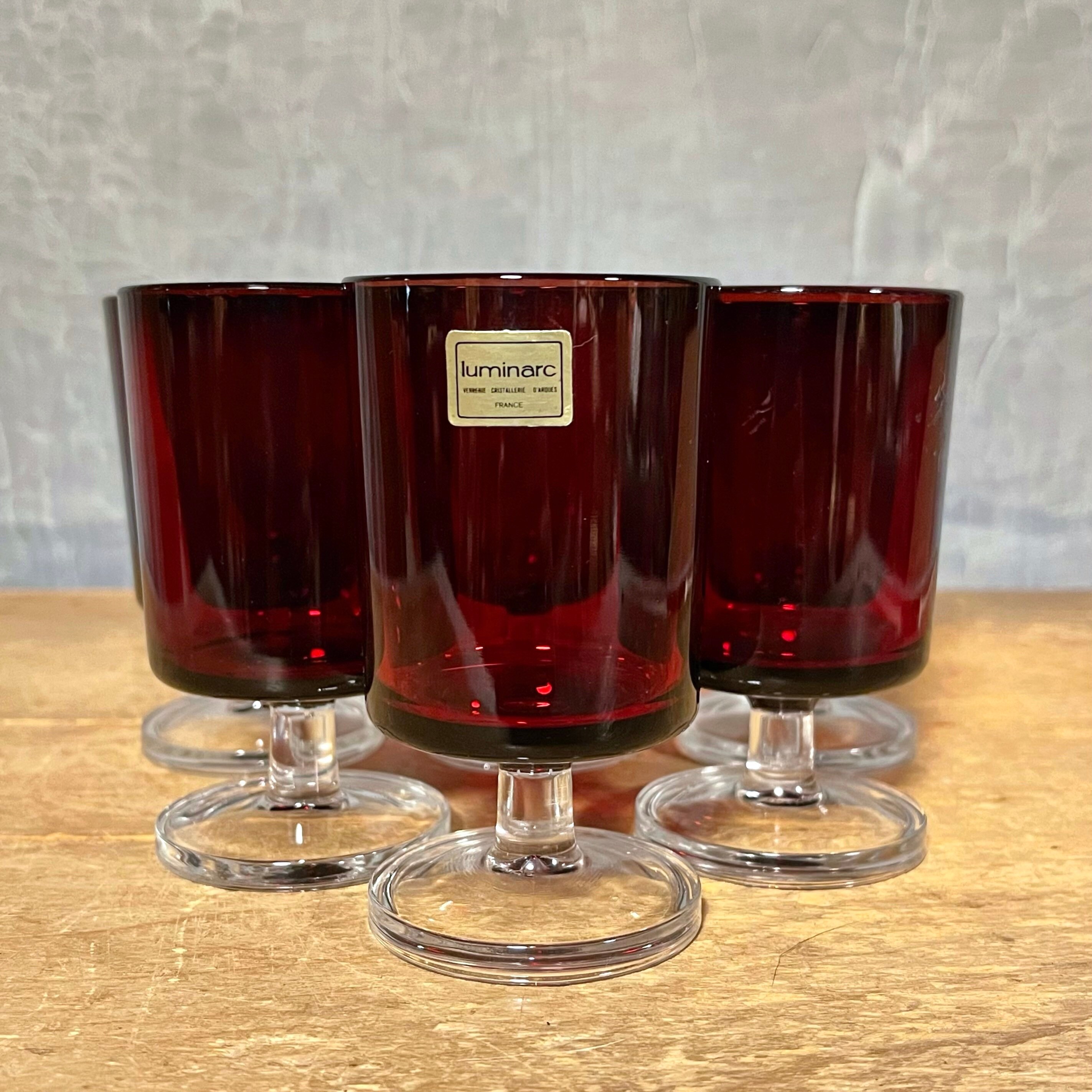Vintage Luminarc Ruby Red Footed Glasses, France Verrerie D’arques, Set ...