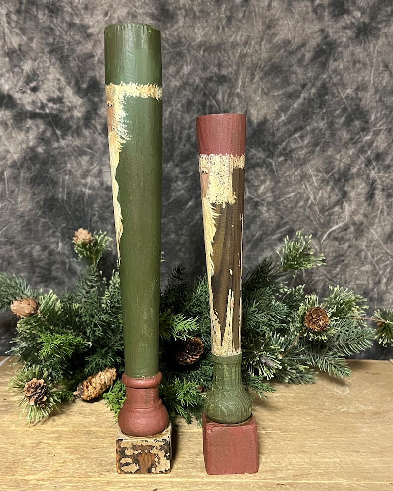 Primitive Spindle Santa Christmas Decor Set of 2 Wooden - Etsy