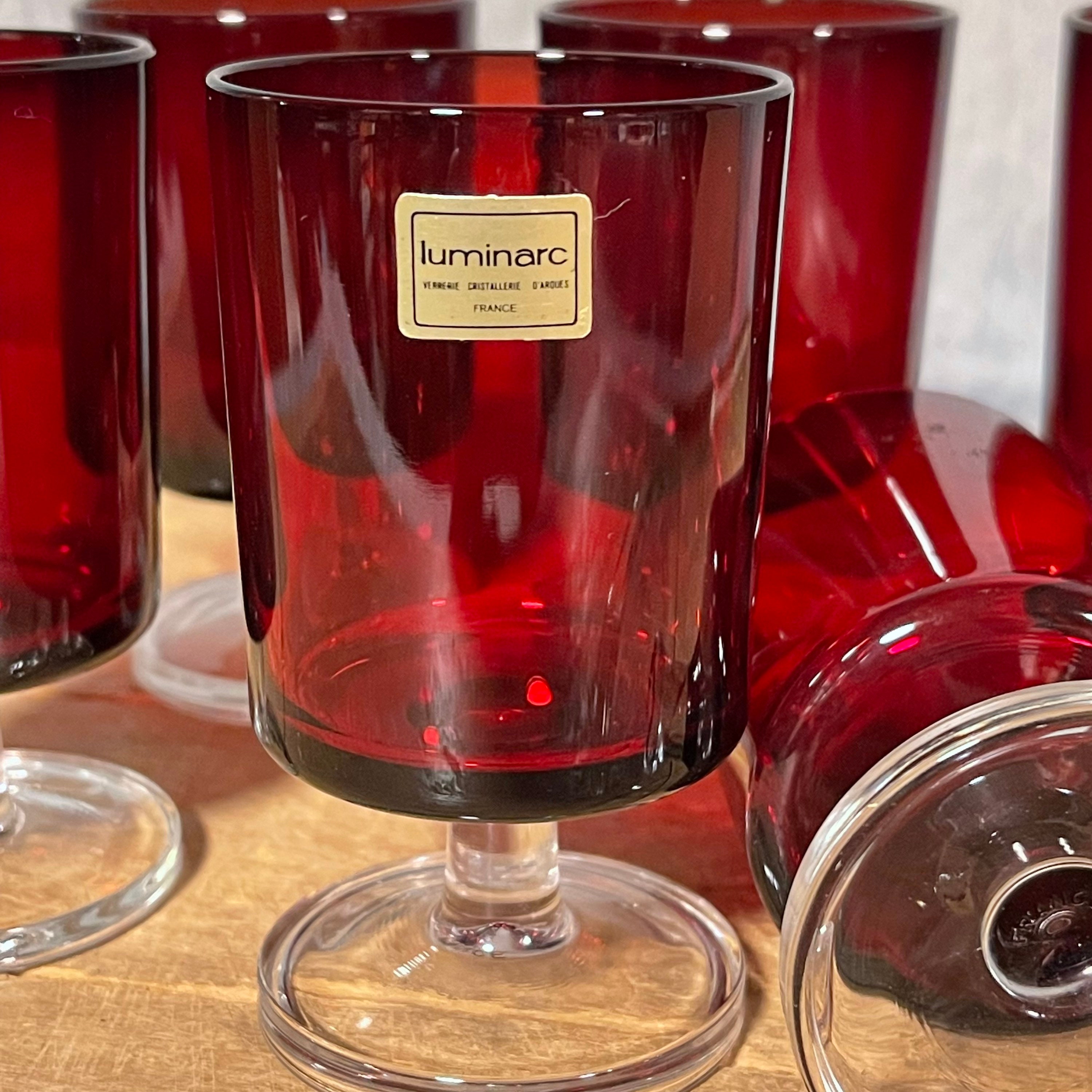 Vintage Luminarc Ruby Red Footed Glasses, France Verrerie D’arques, Set ...