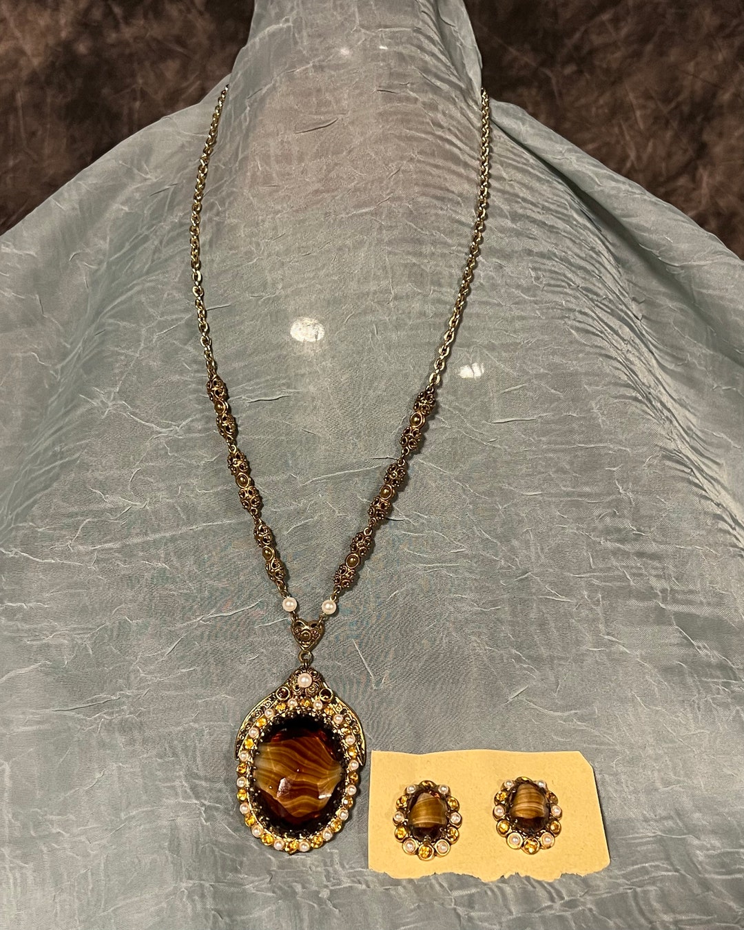Antique Victorian Rare Necklace and Earrings, Tiger Eye Necklace and ...
