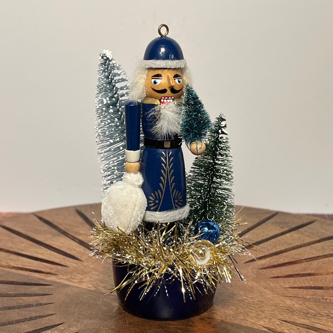 Vintage Nutcracker in Blue Glass Dish, Christmas Decor, Holiday Decor ...