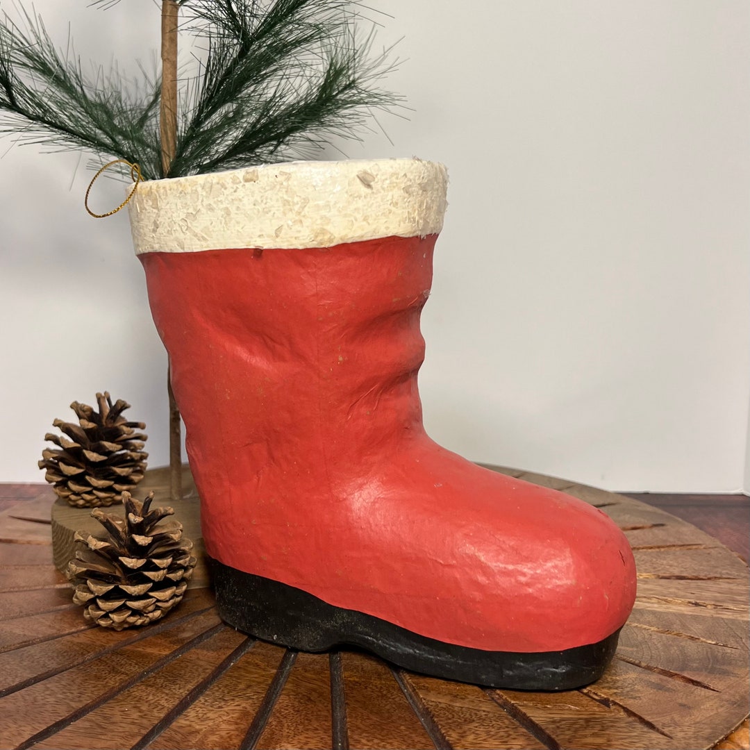 Red Paper Mache Santa Boot, Vintage Inspired Santa Claus Boot ...