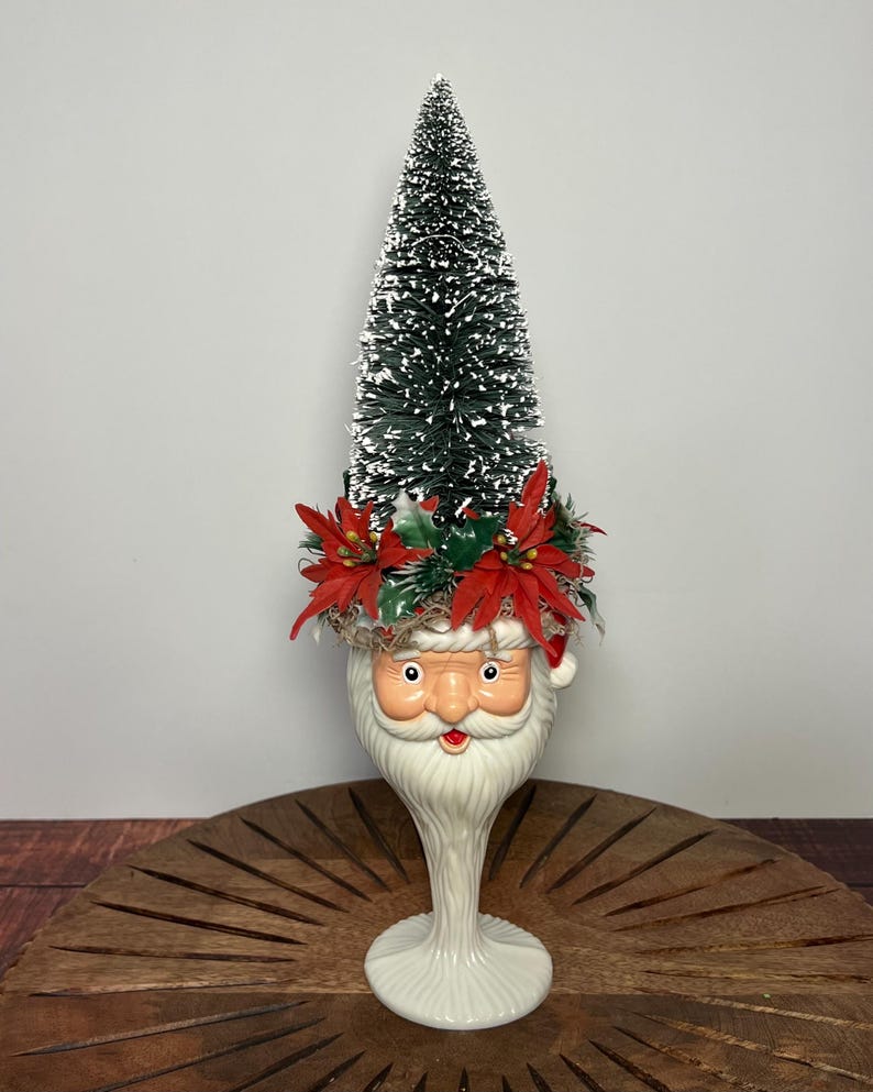 Vintage Christmas Decor, Bottle Brush Tree, Vintage Santa Claus Plastic ...