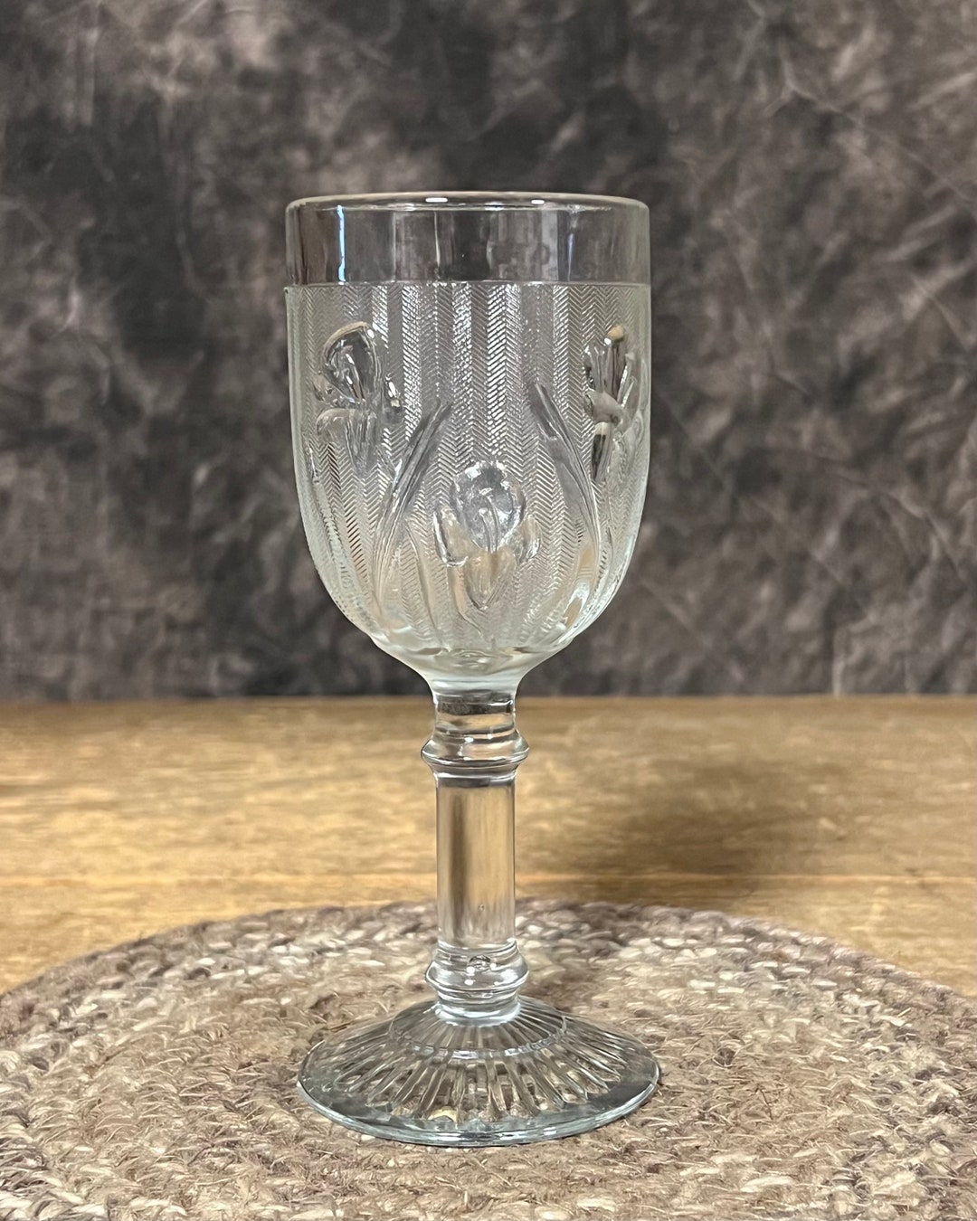 Vintage Iris and Herringbone Depression Glass Goblet, Jeannette Glass ...